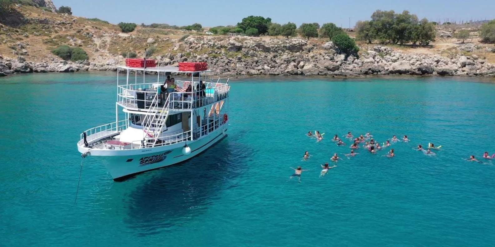 Boat Trip from Lindos to Navarone's Bay with Swimming Stops from 40 ...